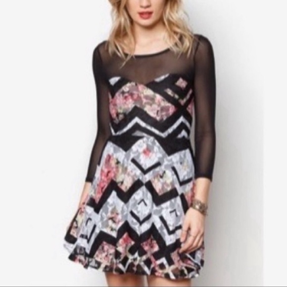 Material Girl | Dresses | Material Girl Black Floral Chevron Sheer Mesh ...